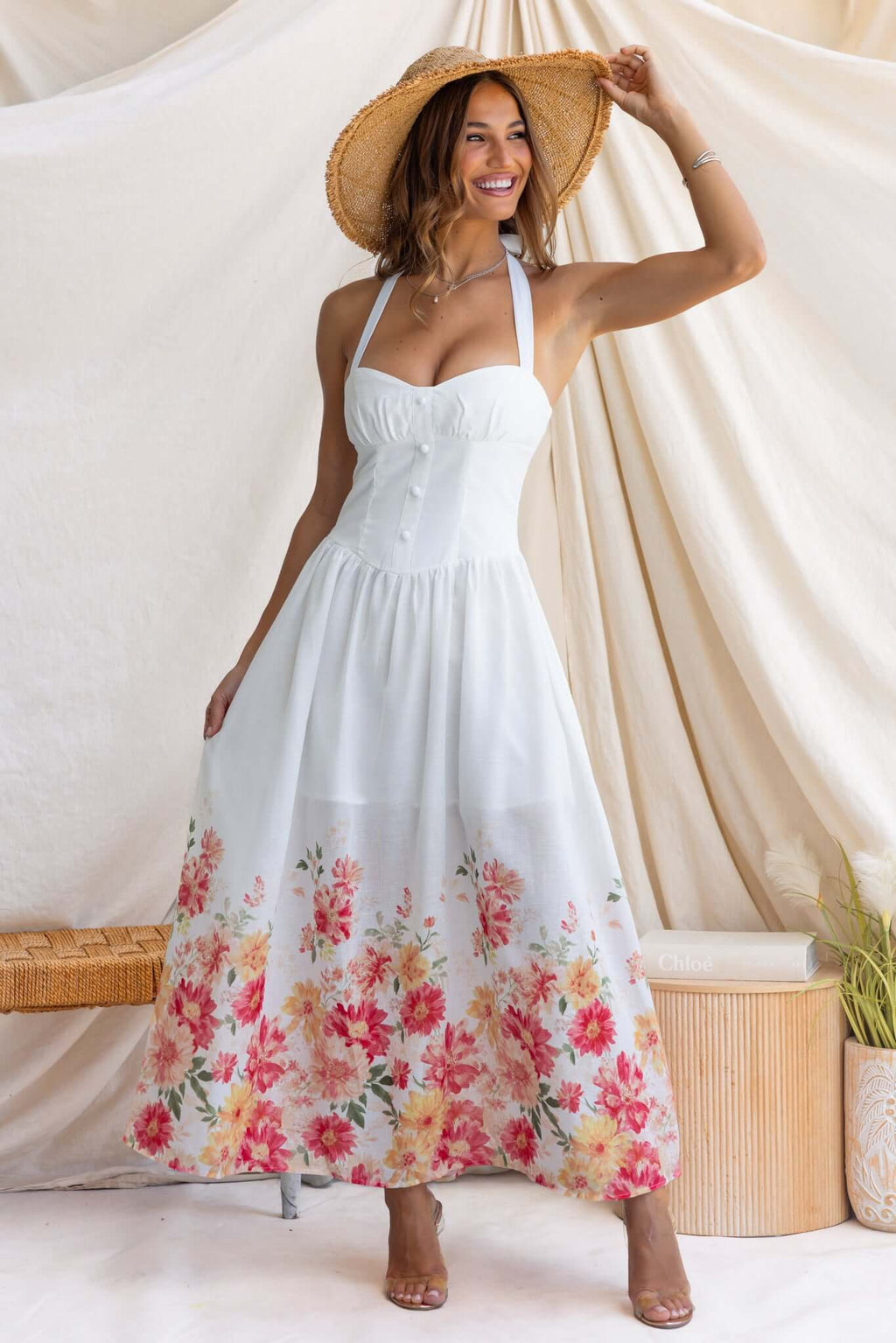 Morning Rose Maxi Dress - Adjustable Tie Neckline – Amaroso Boutique
