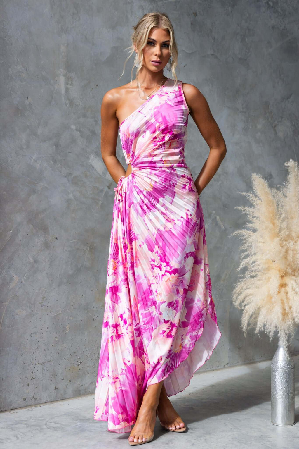 Elegant Tejano Maxi Dress - One Shoulder, Pleated – Amaroso Boutique
